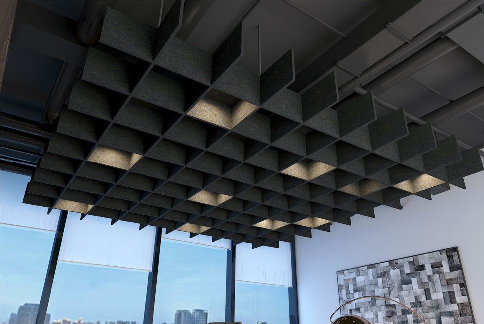 Intersecting Acoustic Ceiling Panels | High-Performance PET Baffles – TAP Acoustics India