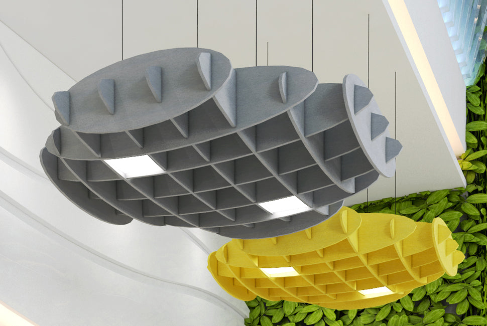 Intersecting Acoustic Ceiling Panels | High-Performance PET Baffles – TAP Acoustics India